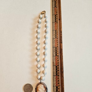 Antique Victorian Carved Shell Cameo Natural Riverstone Beaded Necklace ...