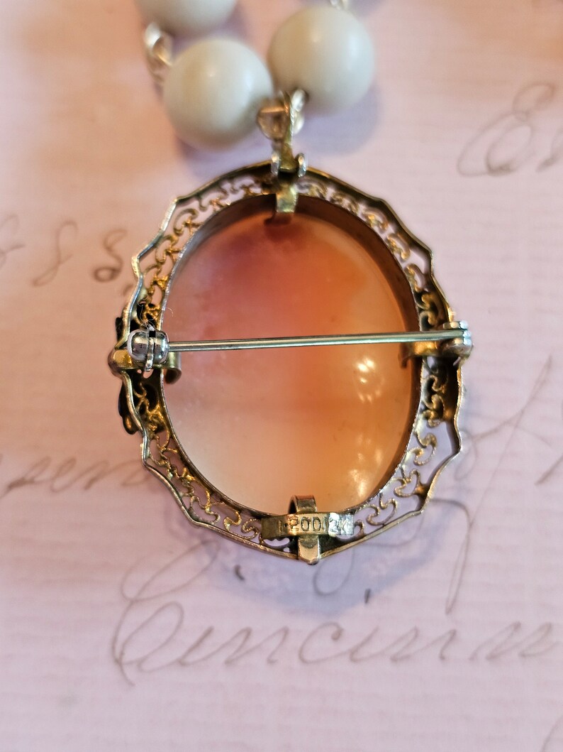 Antique Victorian Carved Shell Cameo Natural Riverstone Beaded Necklace ...