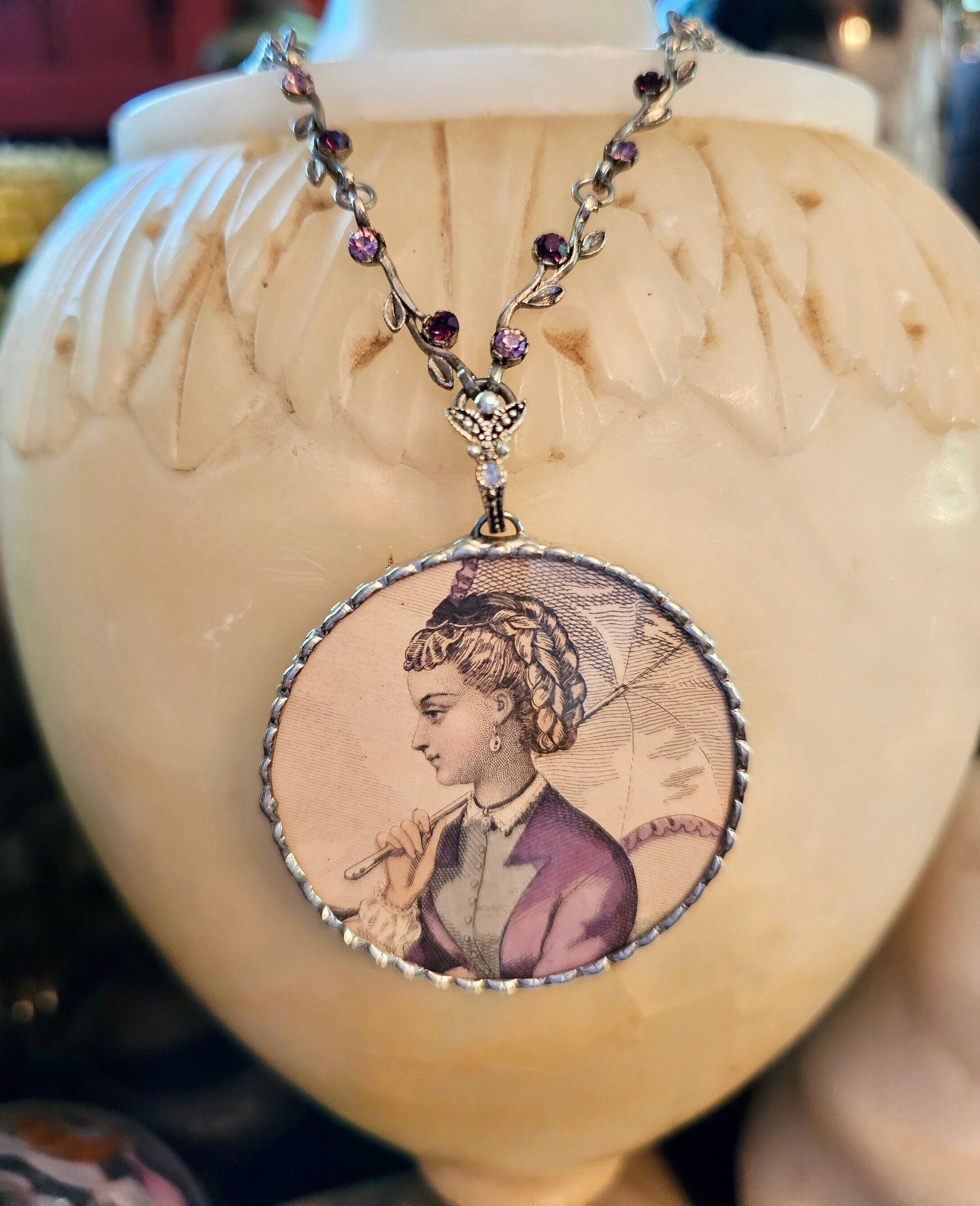 Original Godey's 1869 Fashion Lady Hand Colored Engraving Pendant ...