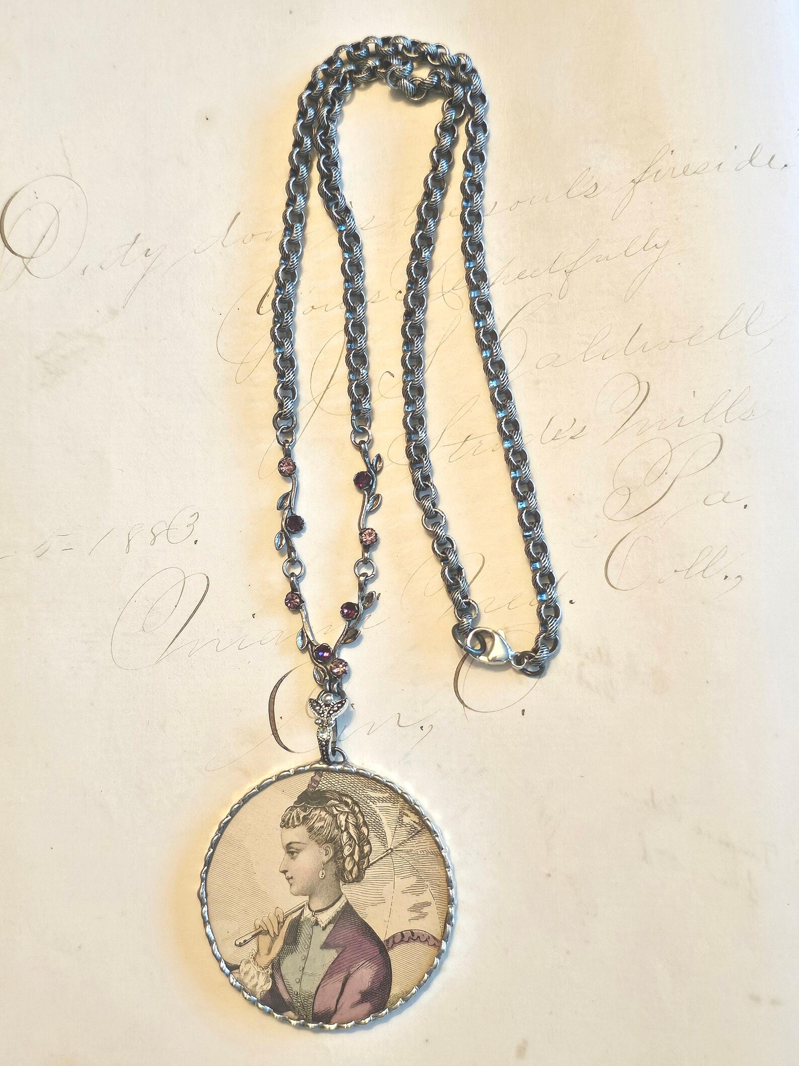 Original Godey's 1869 Fashion Lady Hand Colored Engraving Pendant ...