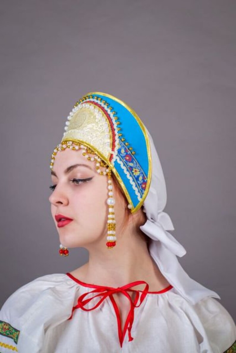 Headdress Kokoshnik Irina Russian Traditional Etsy