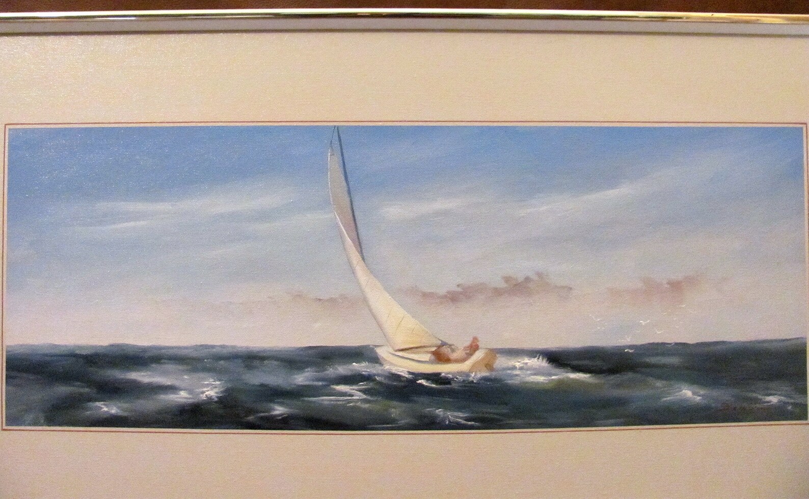 ORIGINAL Framed Painting HERMAN BIEMANN Oil on Canvas Sailboat Ocean ...