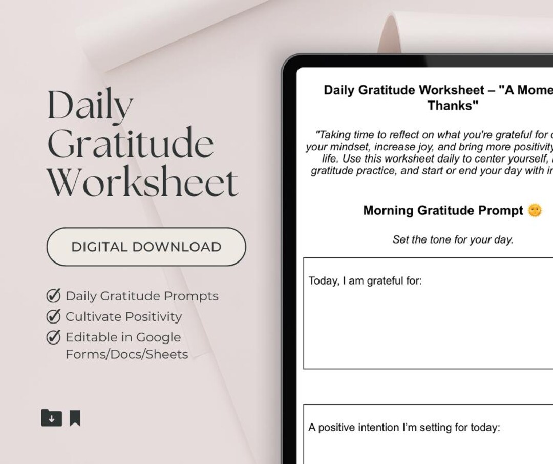 Daily Gratitude Worksheet – Printable & Digital Self-care Journal ...