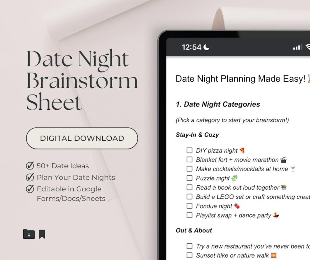 Ultimate Date Night Brainstorm Sheet – 50+ Creative & Fun Date Ideas - Etsy