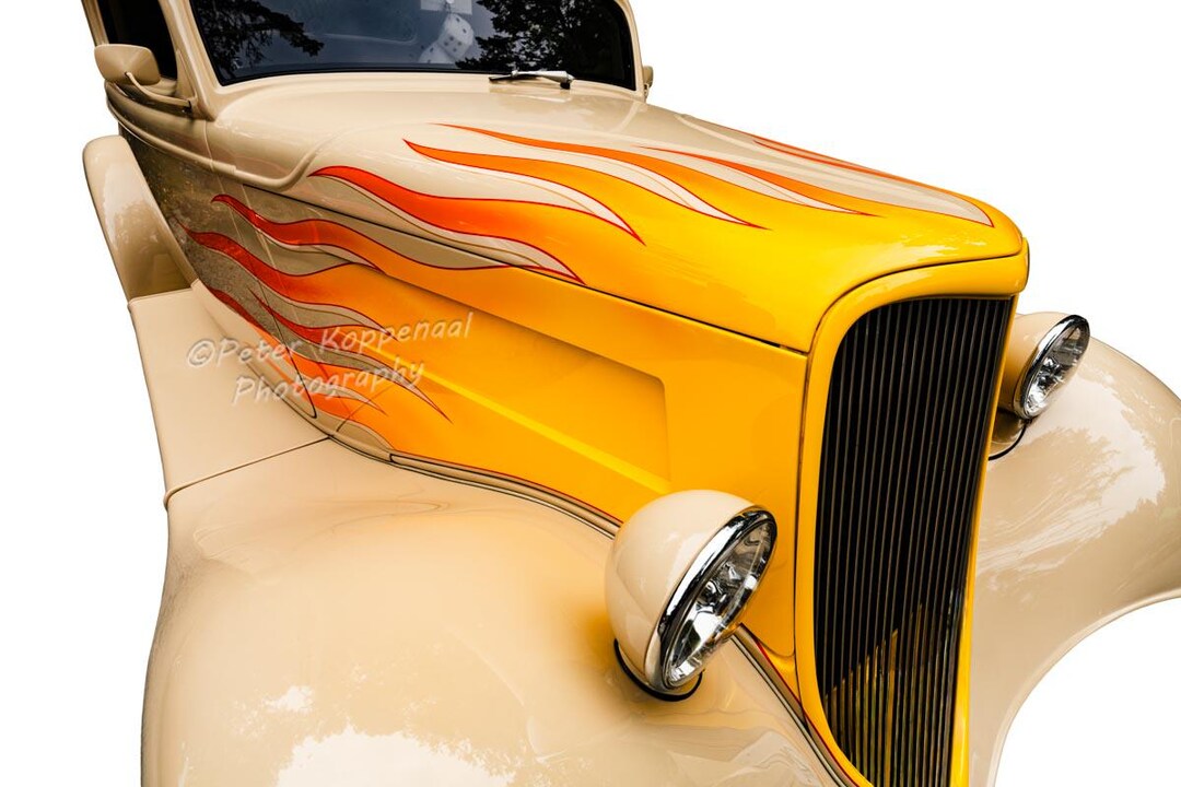 1933 Ford Flaming V8 Hot Rod Roadster Print, Classic Car Wall Decor ...