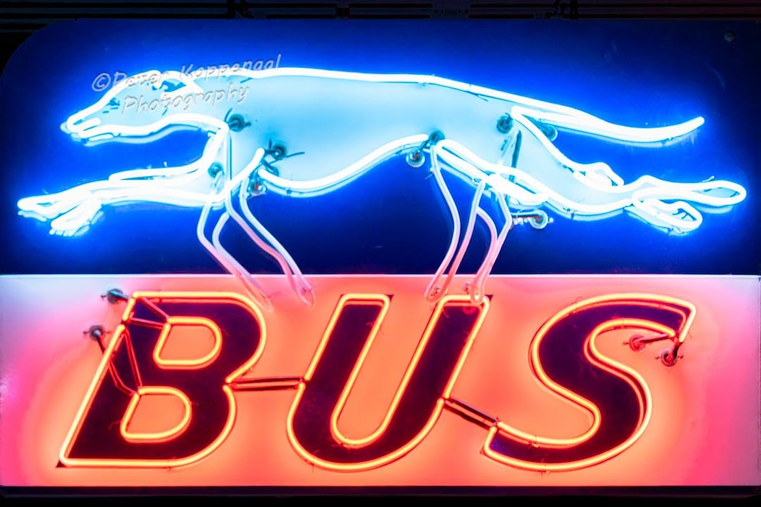 Greyhound Bus Lines Neon Sign PRINT, Vintage Greyhound Lines, Greyhound ...