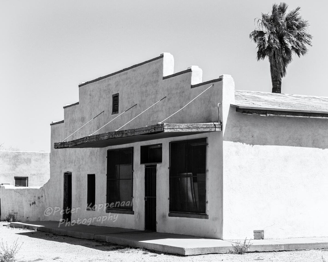 Pink Adobe Abandoned Building, Tucson Arizona Wall Art, Palm Tree, Teal ...