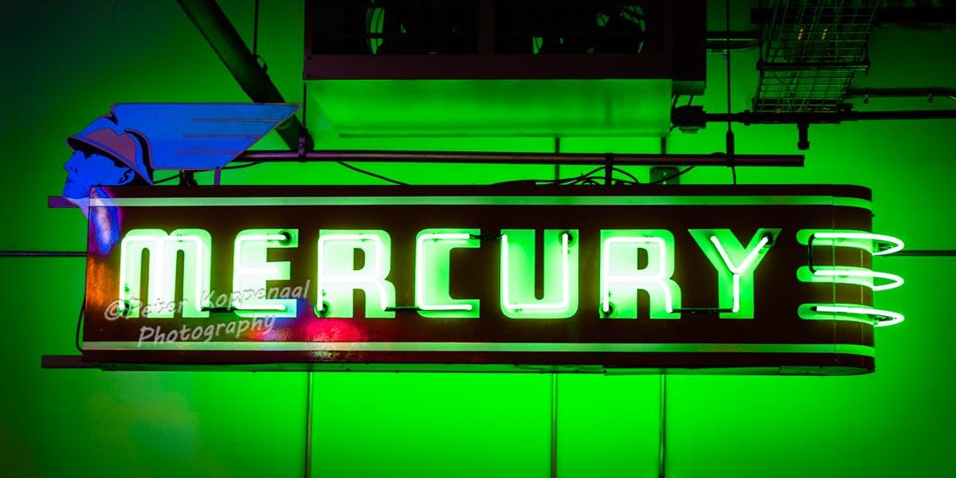 Mercury Neon Sign Art Print, Vintage Automotive Photography, Garage ...