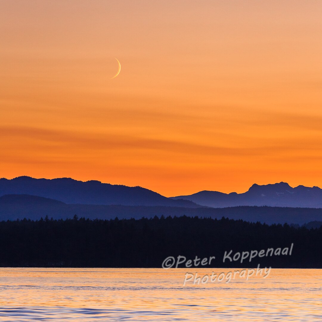 Crescent Moon Rise Sunset Print, Vancouver Island Art, Northwest Coast ...