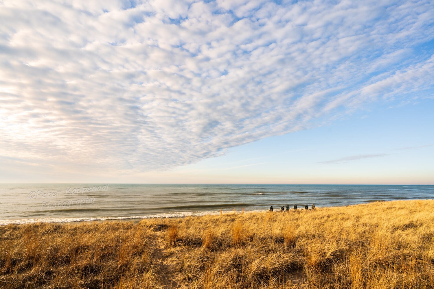 Lake Michigan Beach Chair View, Clouds Dune Grass Print, BOHO Modern ...