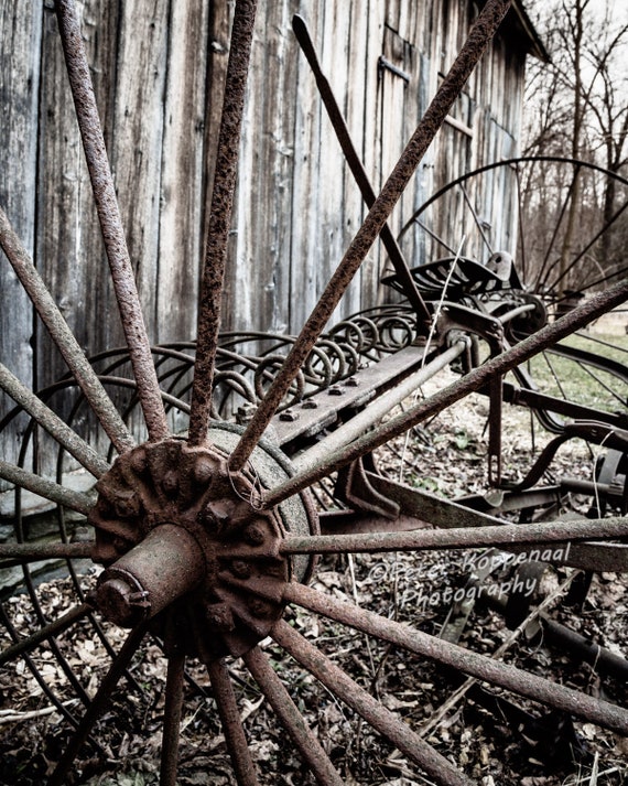 Rustic Wagon Wheel Spokes Print Old Barn Machinery Fine Art | Etsy
