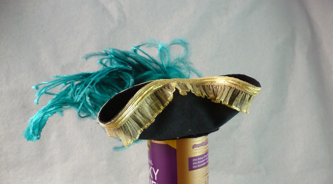 Doll Tricorn Black Ultrasuede Green Ostrich Feather Gold Trims OOAK 2 ...