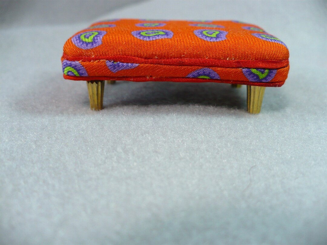 Dollhouse Footstool Orange Purplesilk Print Ottoman Brass Legs Handmade ...