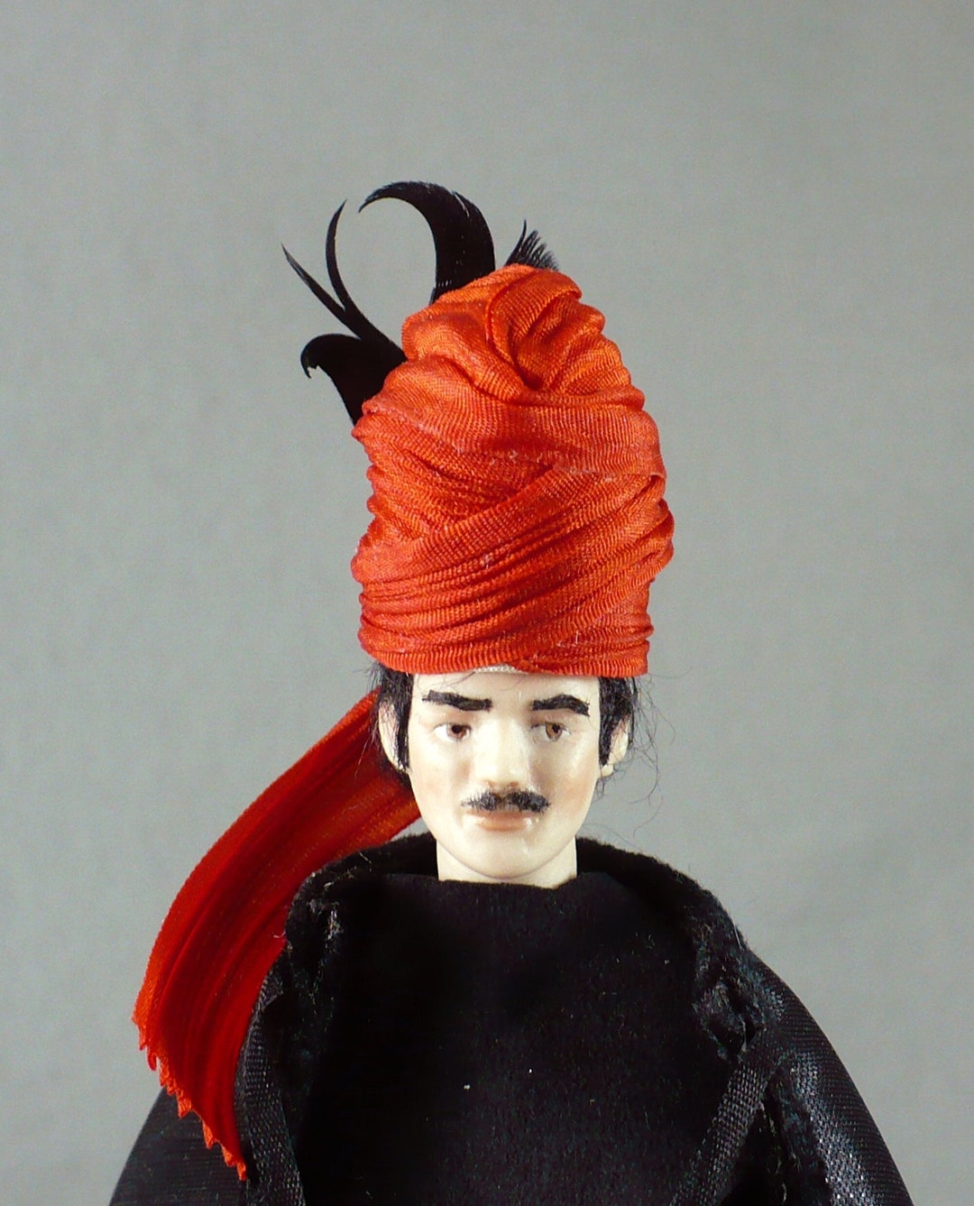 Miniature Turban Orange Silk Black Accent 1-12 Scale Doll Hat Middle ...