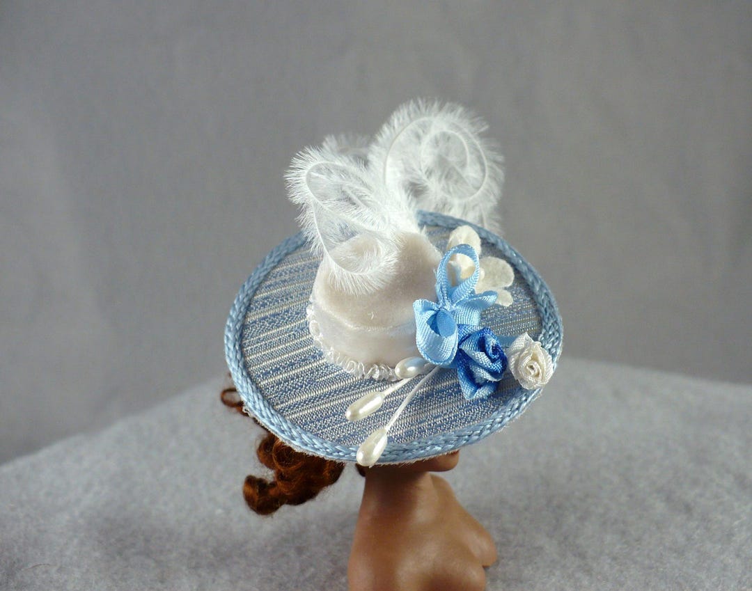 Miniature Hat Silk Damask and Velvet Blue and White 1-12 Scale ...