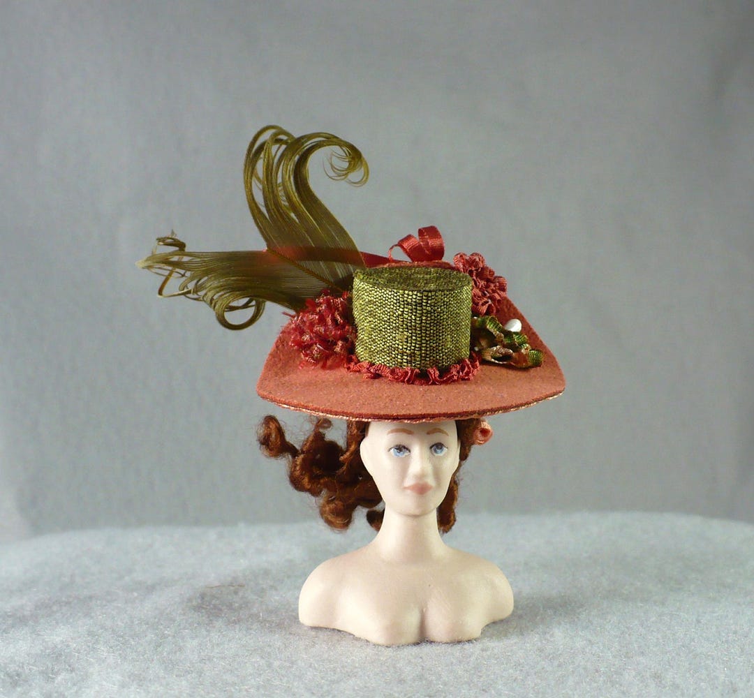 Miniature Hat Green Silk Copper Ultrasuede Doll Hat 1-12 Scale ...