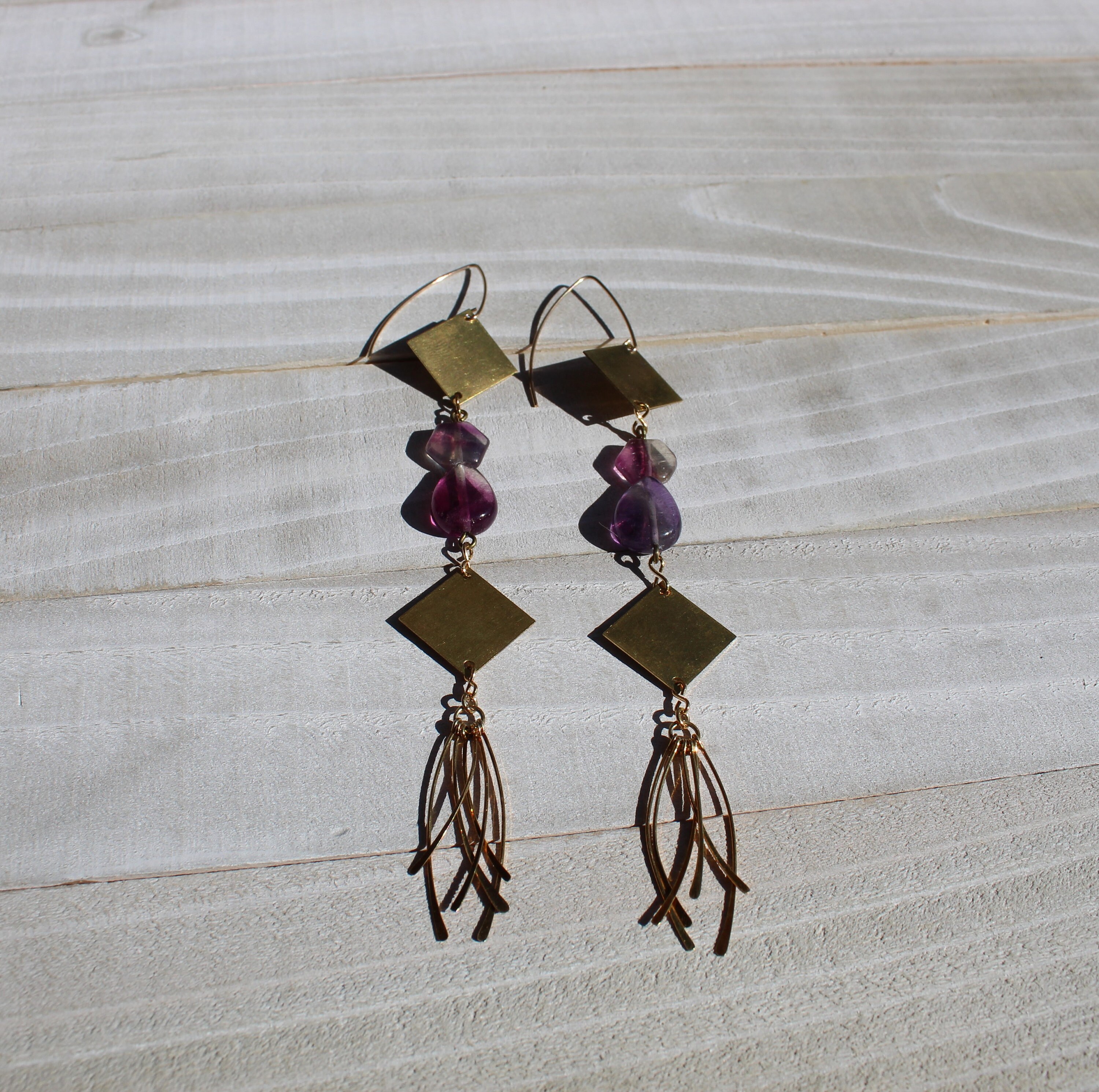 Octagon & Teardrop Purple and Green Fluorite Suspended Between - Etsy