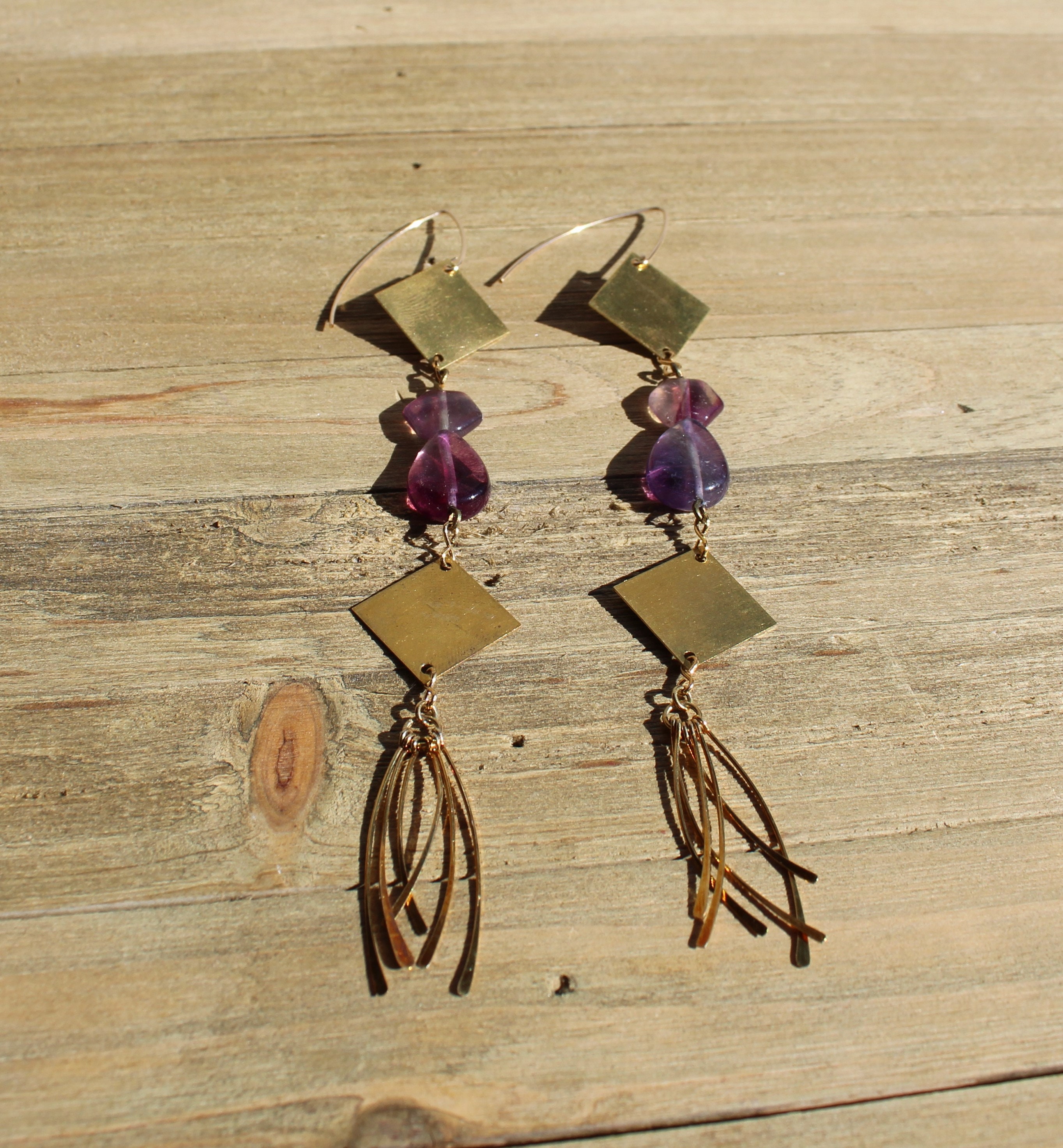 Octagon & teardrop purple and green fluorite suspended between | Etsy