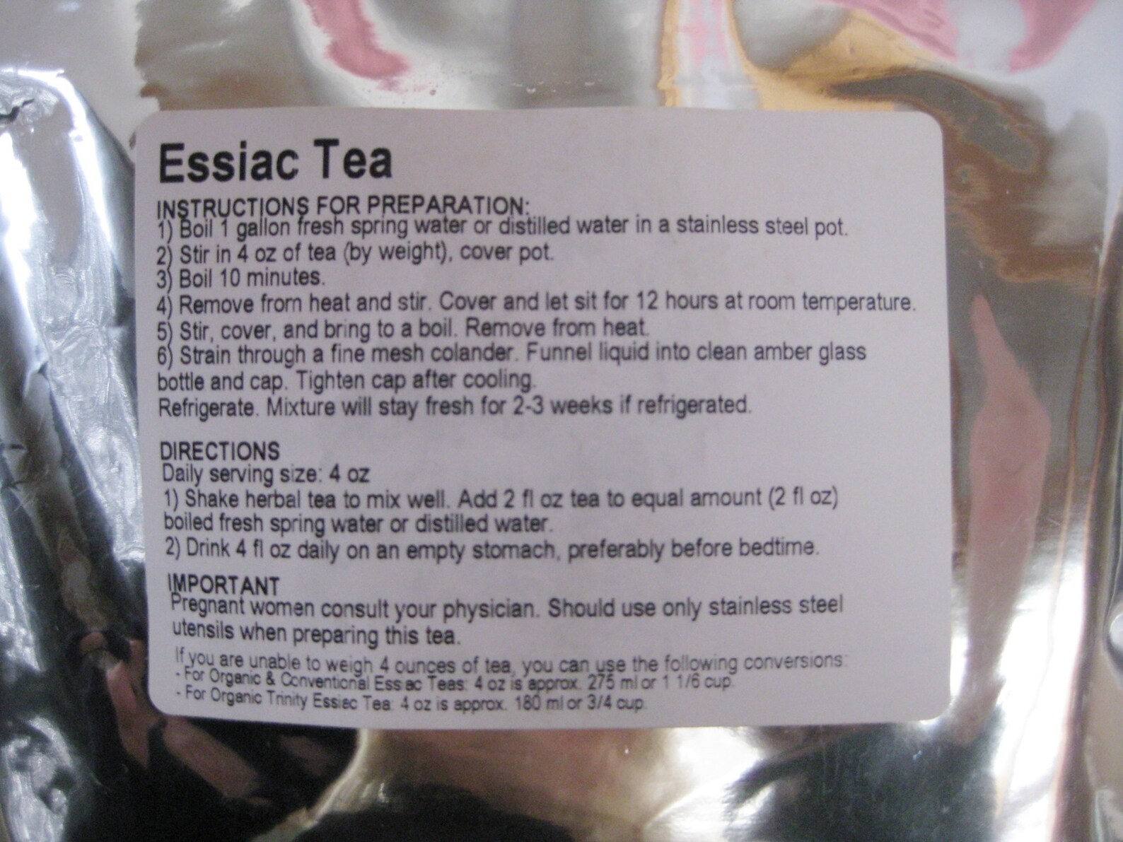 Essiac Tea 4-herb Original Formula 1lb Organic - Etsy