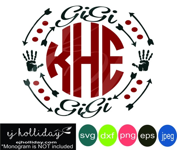 Gigi Monogram Frame With Hands Arrows and Polka Dots Svg Dxf | Etsy