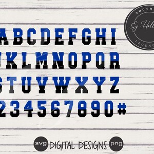 Blue Black Two Toned Layered Varsity College Alphabet Numbers Set Ombre ...