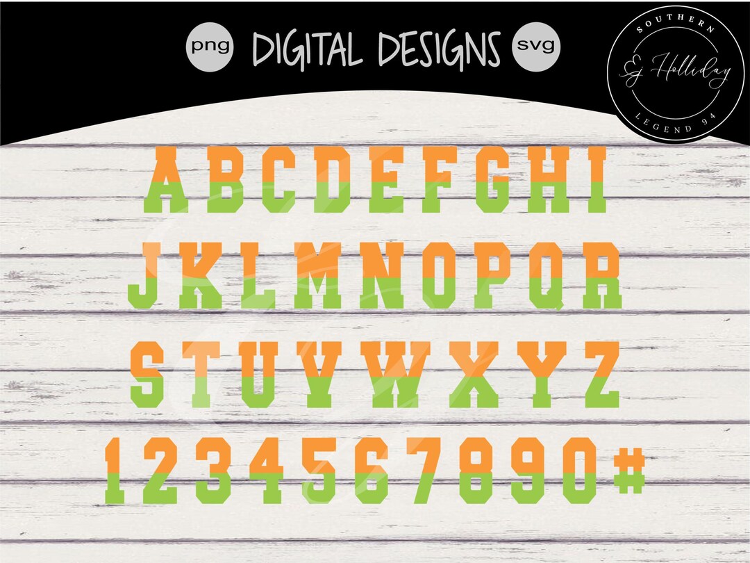Two Toned Ombre Letters Numbers Orange Green Varsity College Letters ...
