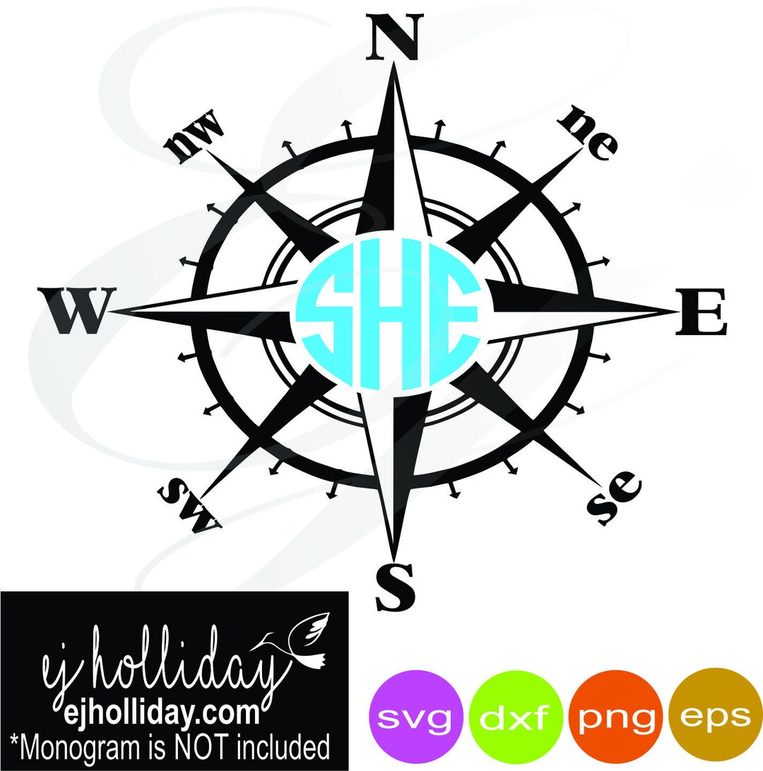 Compass Rose Monogram Frame Svg Dxf Eps Png Arrows Digital Cutting ...