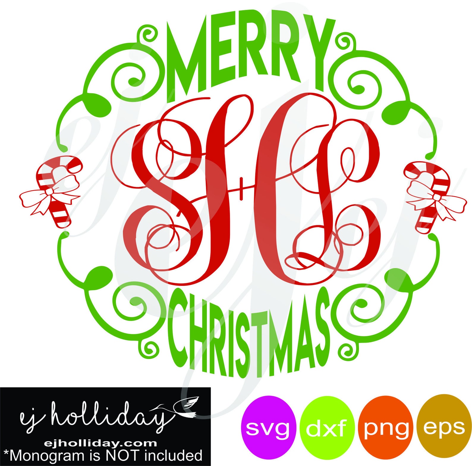 Candy Cane Merry Christmas Monogram Frame SVG Dxf Eps Png Digital ...