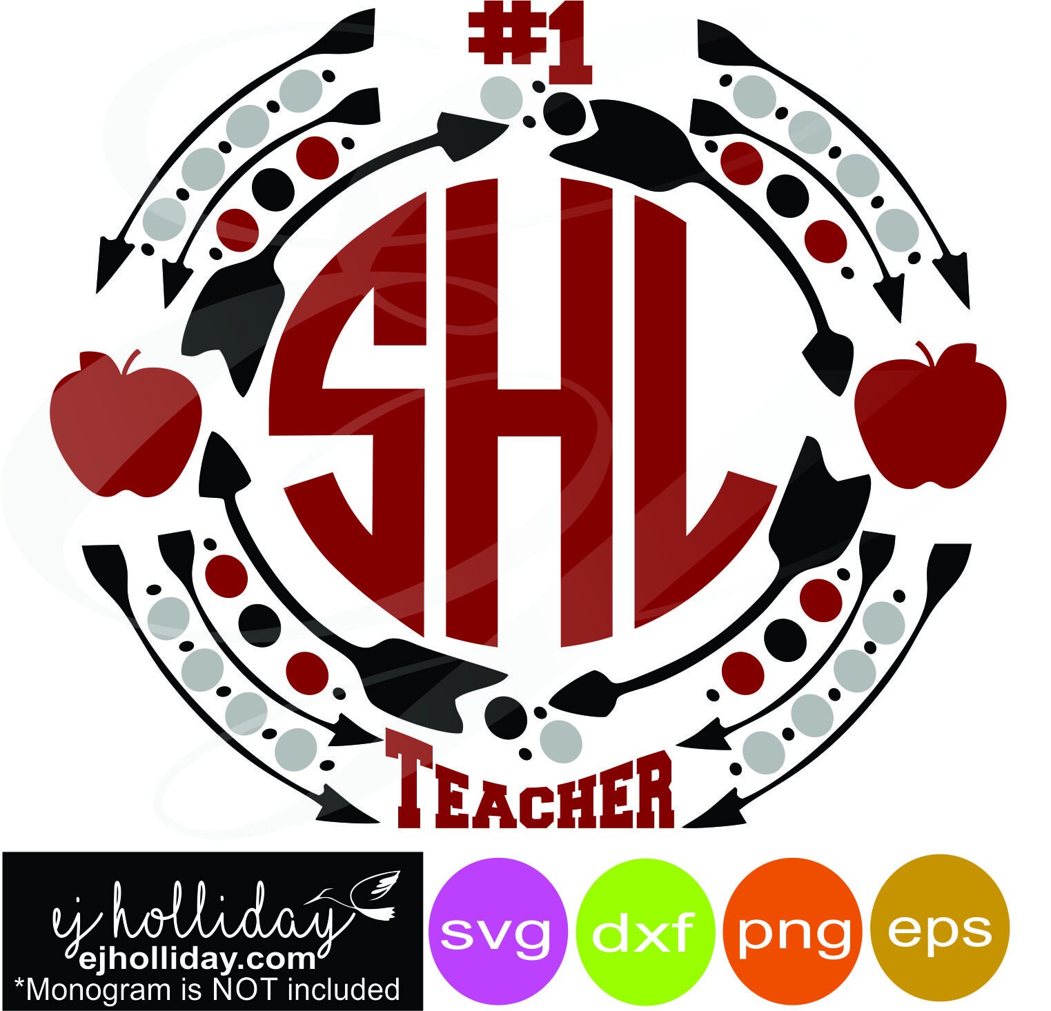 Number One 1 Teacher Monogram Frame With Apples Svg Dxf Eps | Etsy