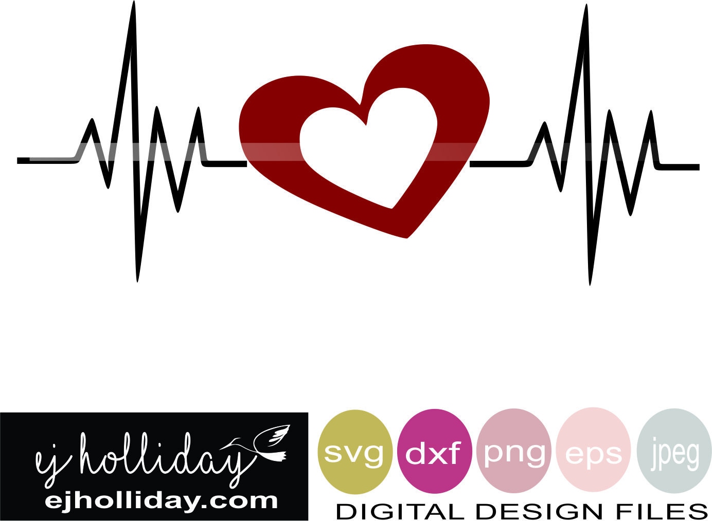 Heart Beat Valentine Eps Svg Dxf Png Jpg Jpeg Instant Digital Cutting ...