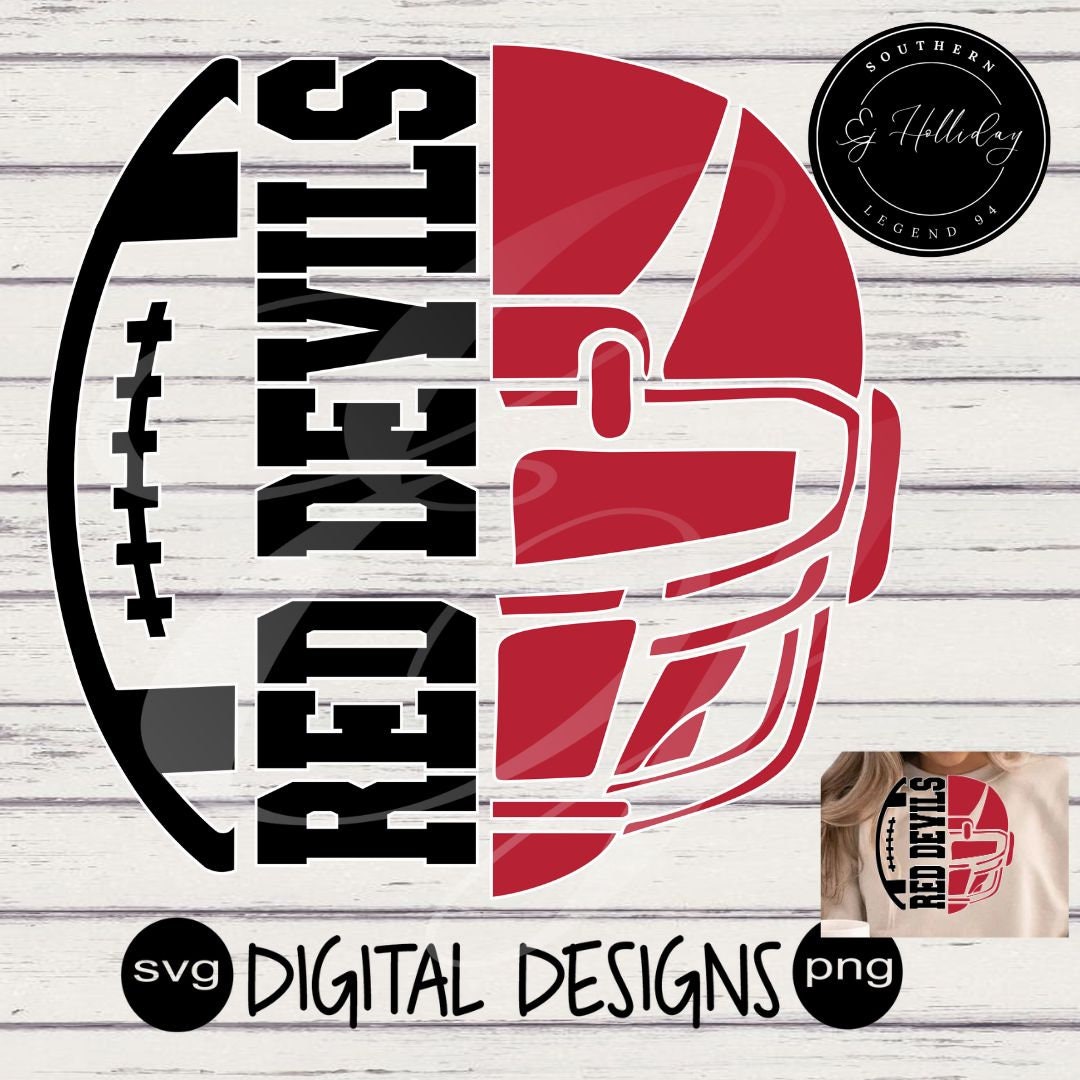 Red Devils Svg Favorite School Team Mascot Png Digital Football Designs ...