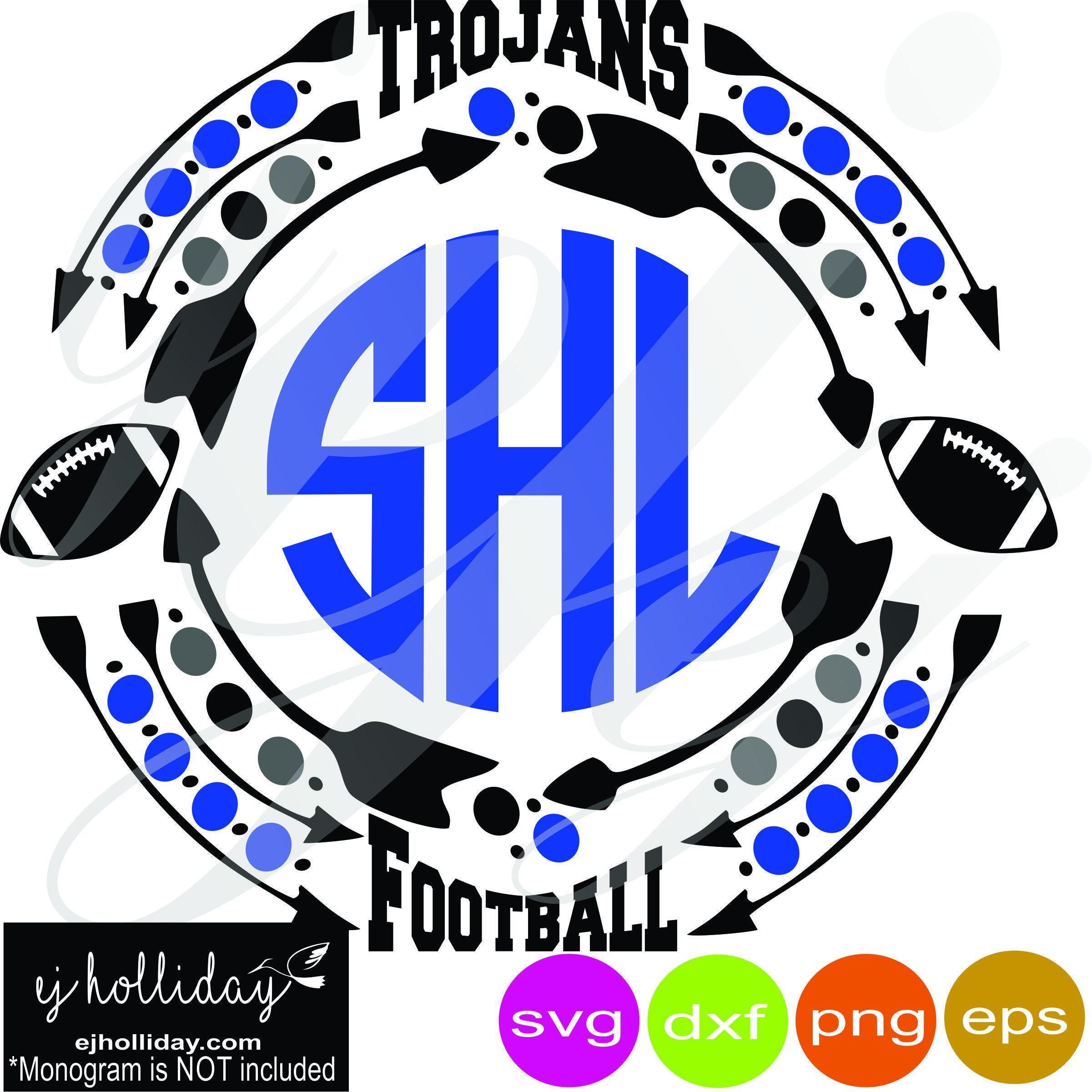 Trojans Football Monogram Frame Svg Eps Png Dxf Digital Cutting Design ...