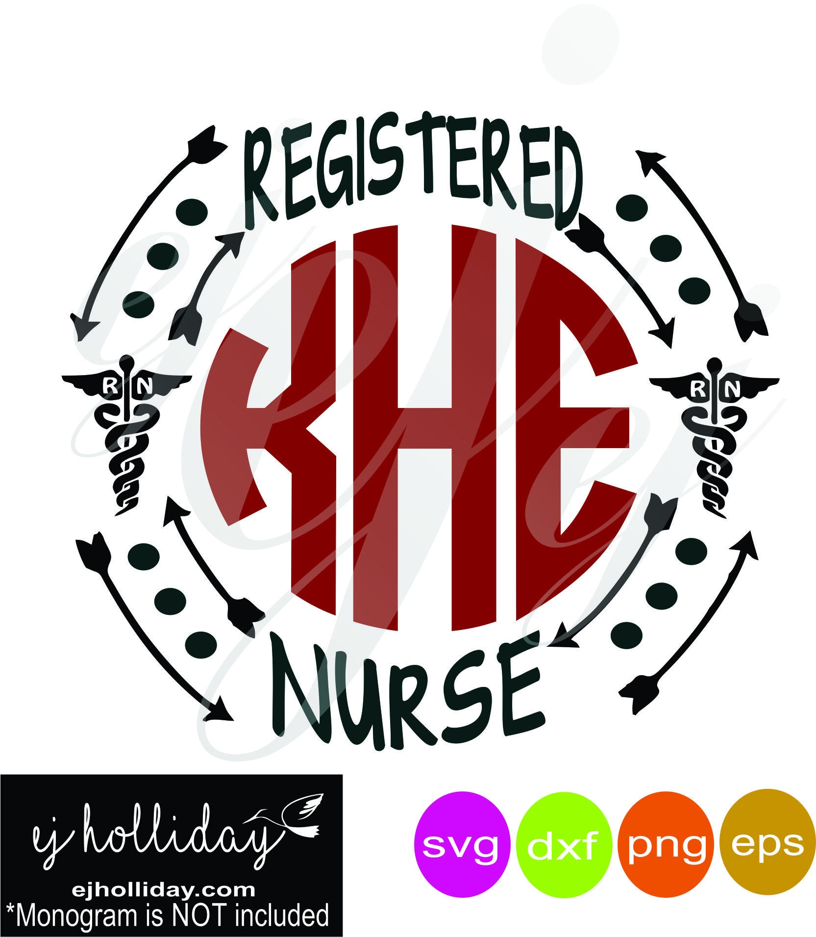 Registered Nurse Monogram SVG Dxf Eps Png Digital Cutting | Etsy