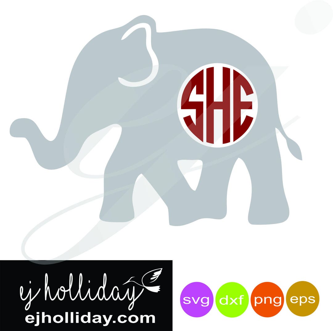Elephant Monogram Svg Dxf Eps Png Digital Cutting Design- Instant ...