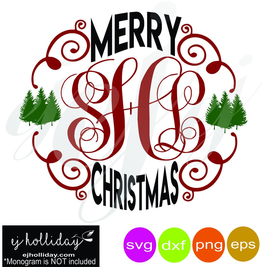 Merry Christmas Monogram Frame Svg Dxf Eps Png Digital Cutting Design ...