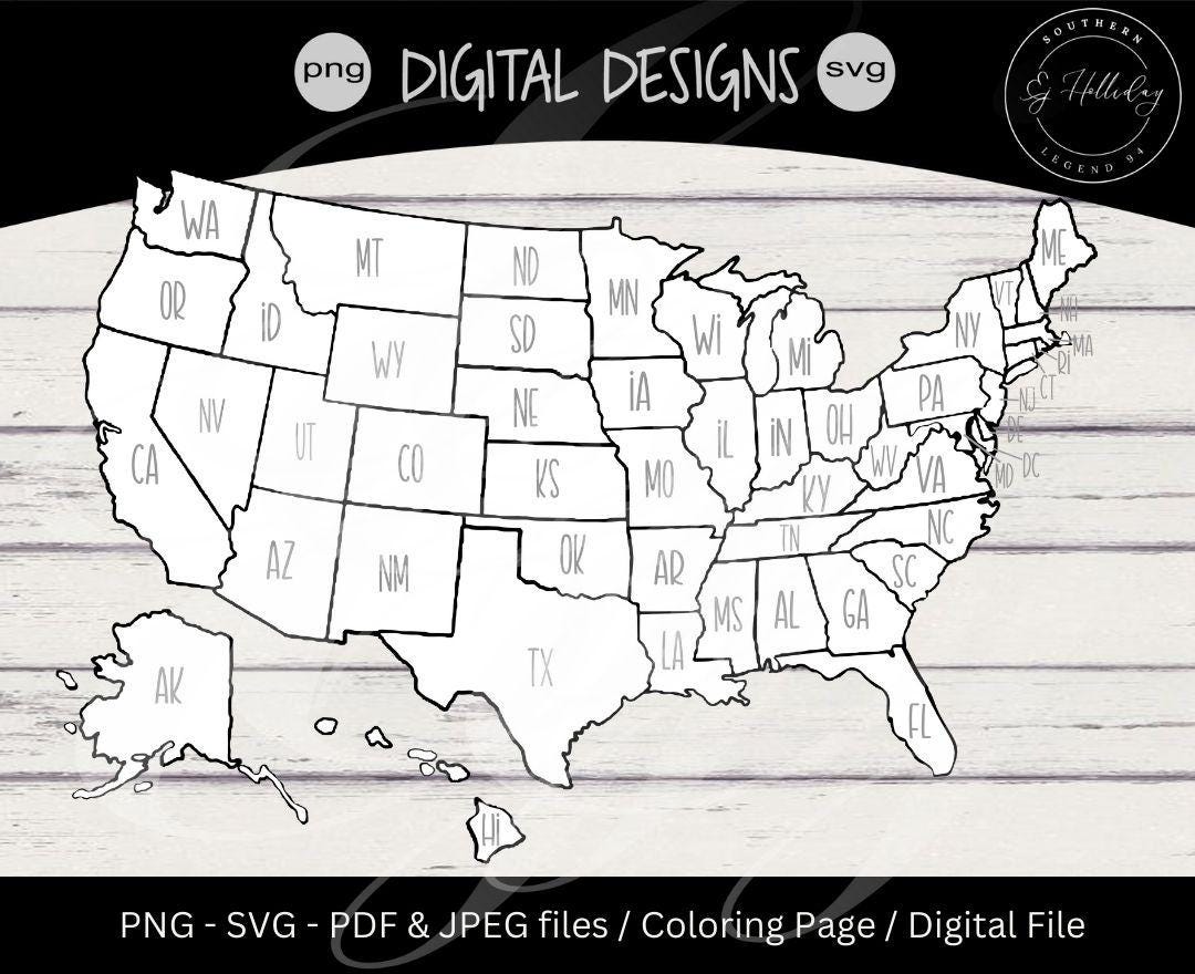United States Map Coloring Page Printable | Jpg | Pdf | Svg | Png ...