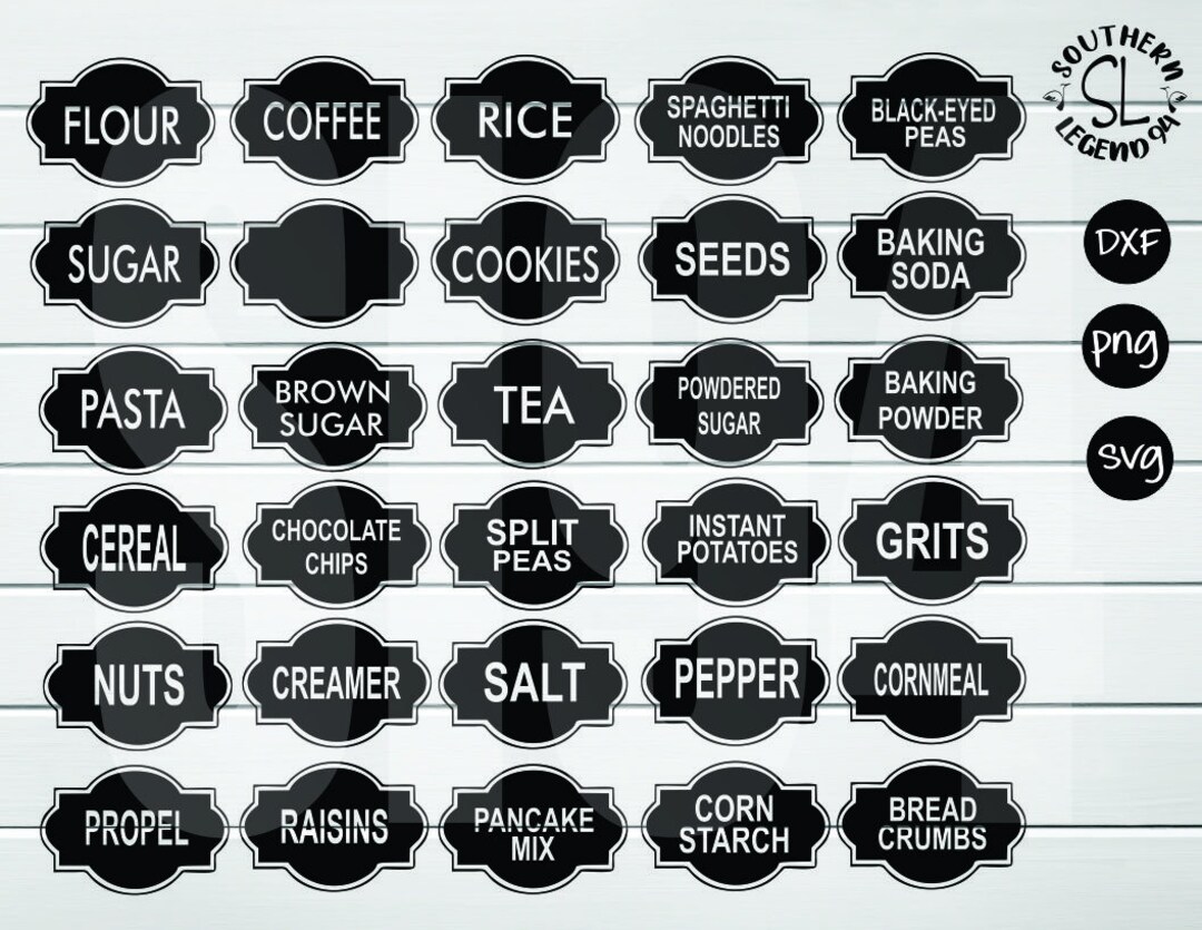Kitchen Labels- Flour- Sugar- Tea- Rice- Brown Sugar- Cookies- Salt ...