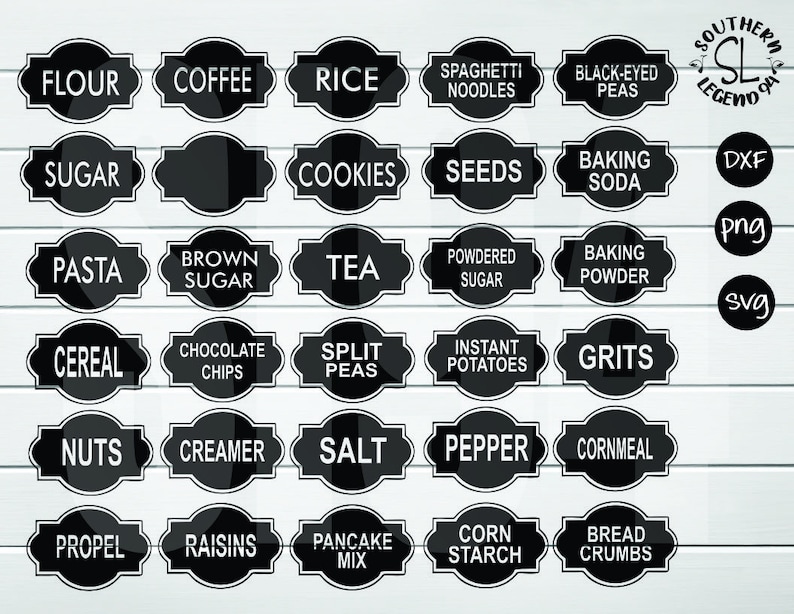Kitchen Labels- Flour- Sugar- Tea- Rice- Brown Sugar- Cookies- Salt ...