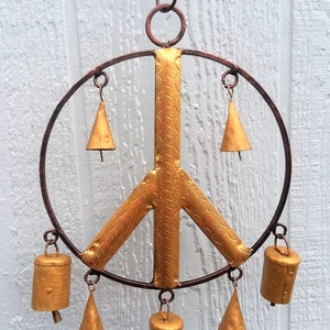 Peace Symbol Wind Chime: Wrought Iron With 7 Reclaimed Bells, Gift for ...