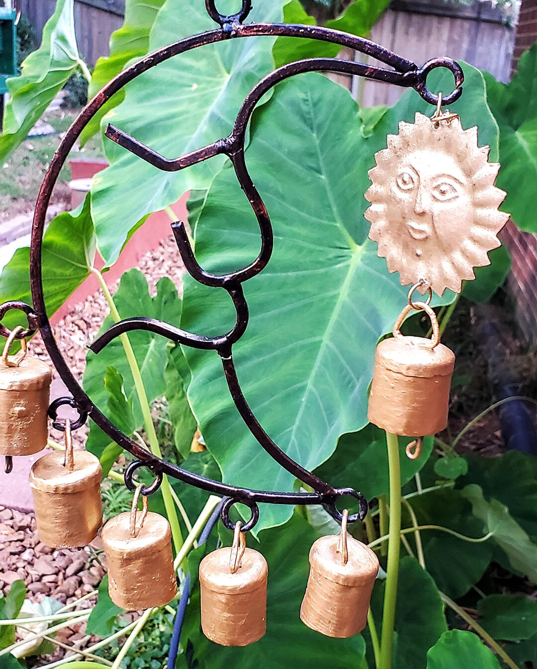 Wrought Iron Moon & Sun Wind Chime: Reclaimed Bells, Wrought Iron 6th ...