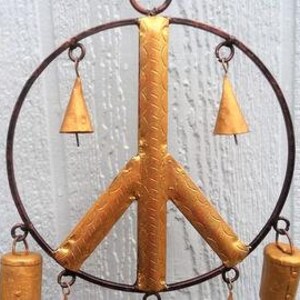 Peace Symbol Wind Chime: Wrought Iron With 7 Reclaimed Bells, Gift for ...