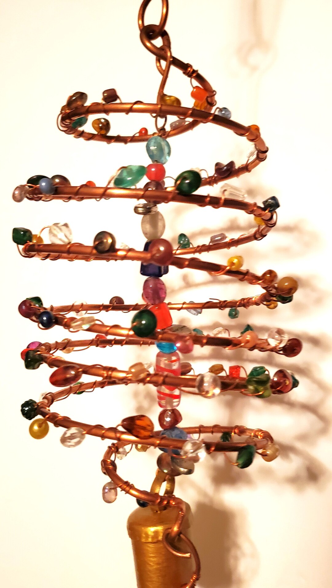 Copper Spiral Wind Chime: Wrapped in Colorful Glass Beads With 2 ...