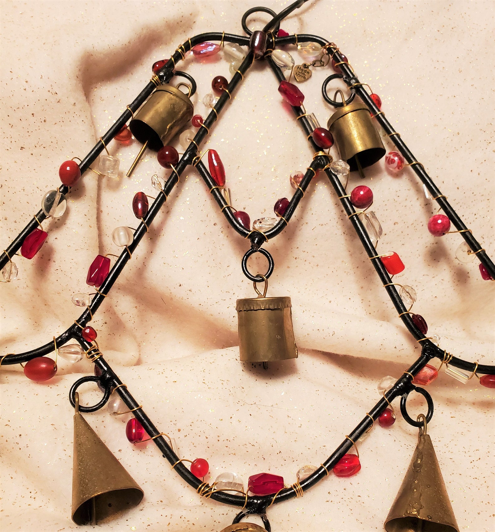 Red Tulip Shaped Wind Chime: Wrapped in Sparkling Glass Beads, Wrought ...
