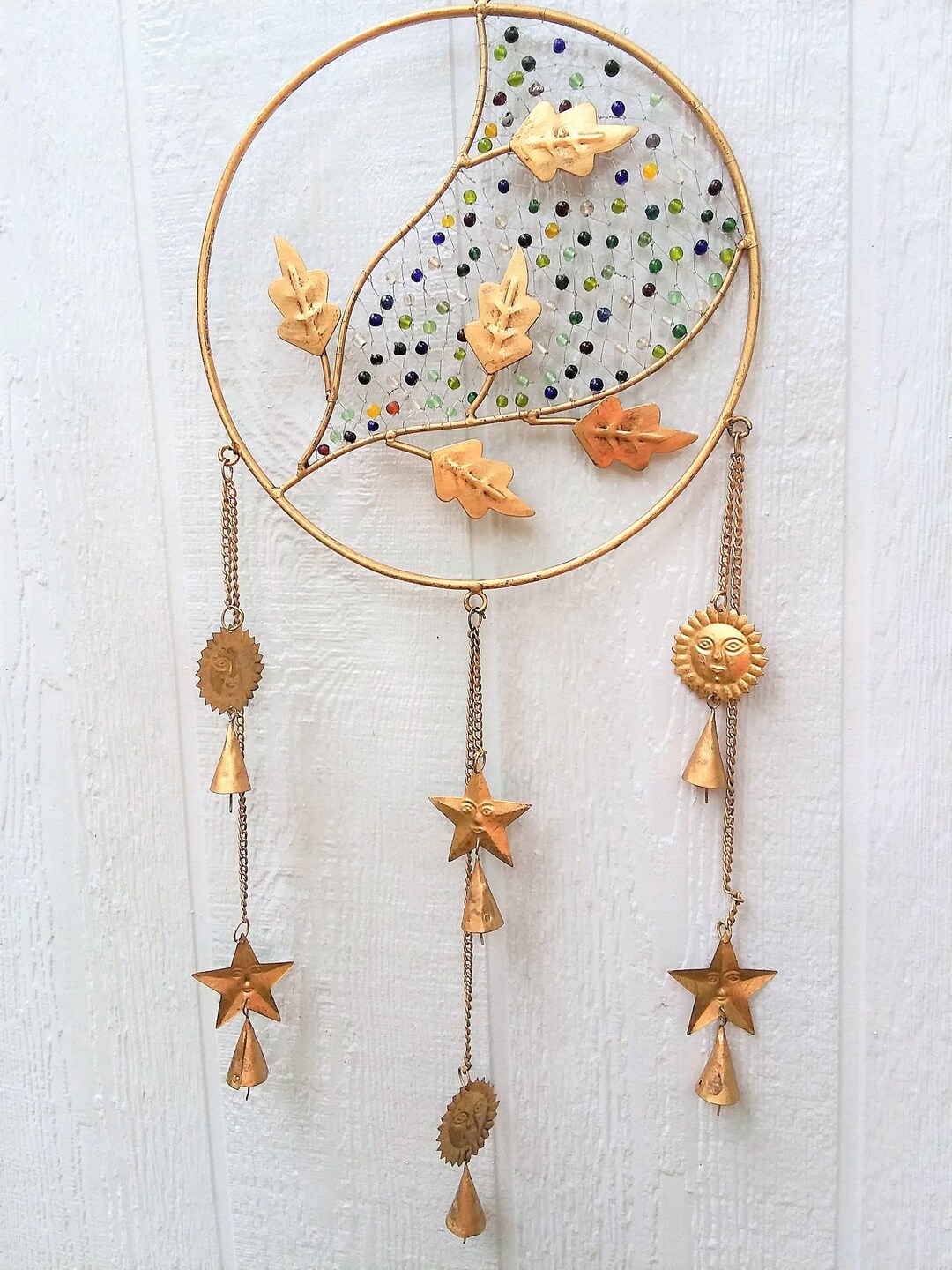 Hummingbird Dream Catcher Wind Chime, Woven Wire With Rainbow Glass ...