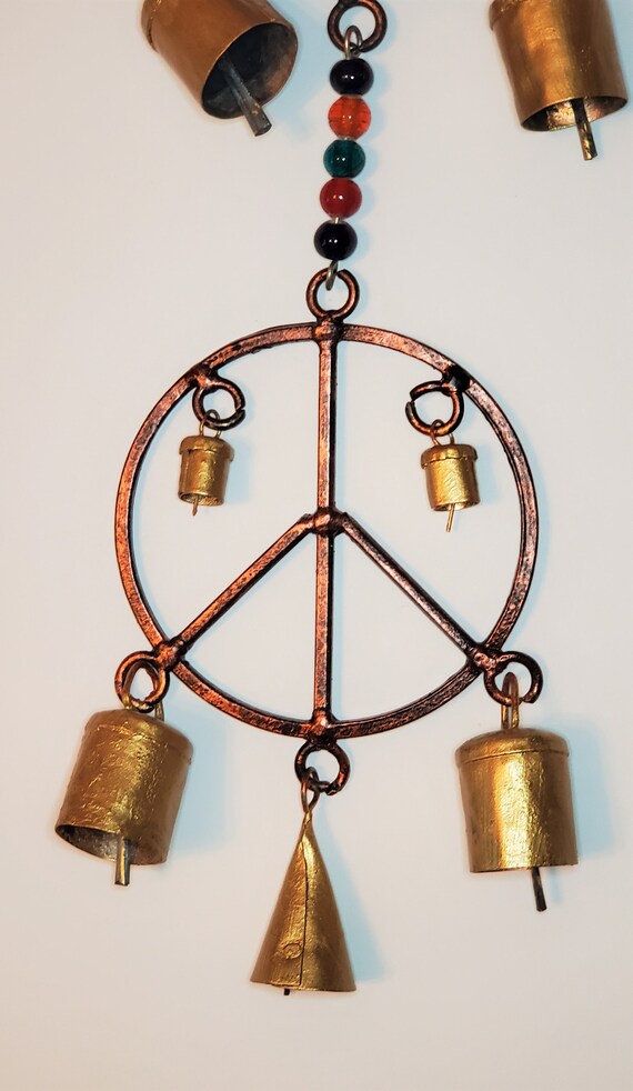 3 Peace Symbol Wind Chime Wrought Iron Rainbow Glass Beads - Etsy