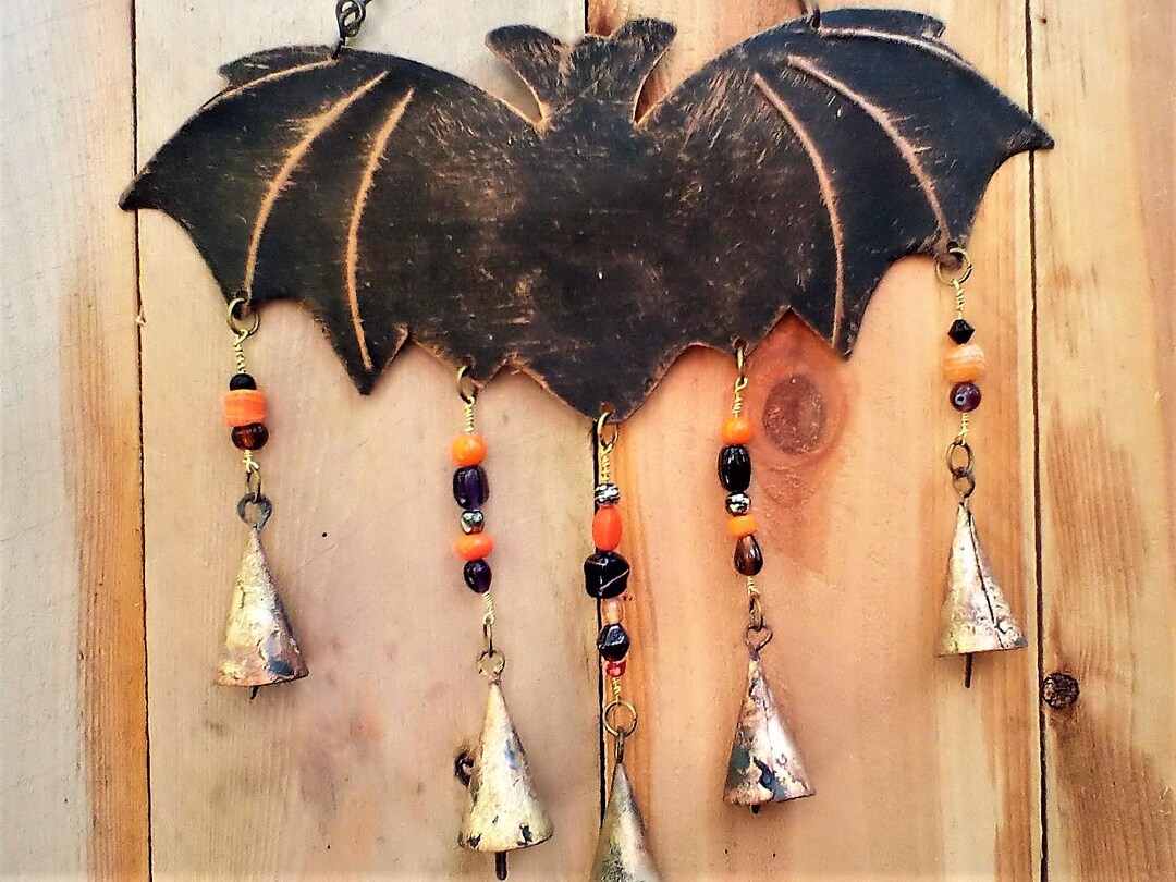Halloween Bat Wind Chime Original Design, Recycled Metal, Glass ...