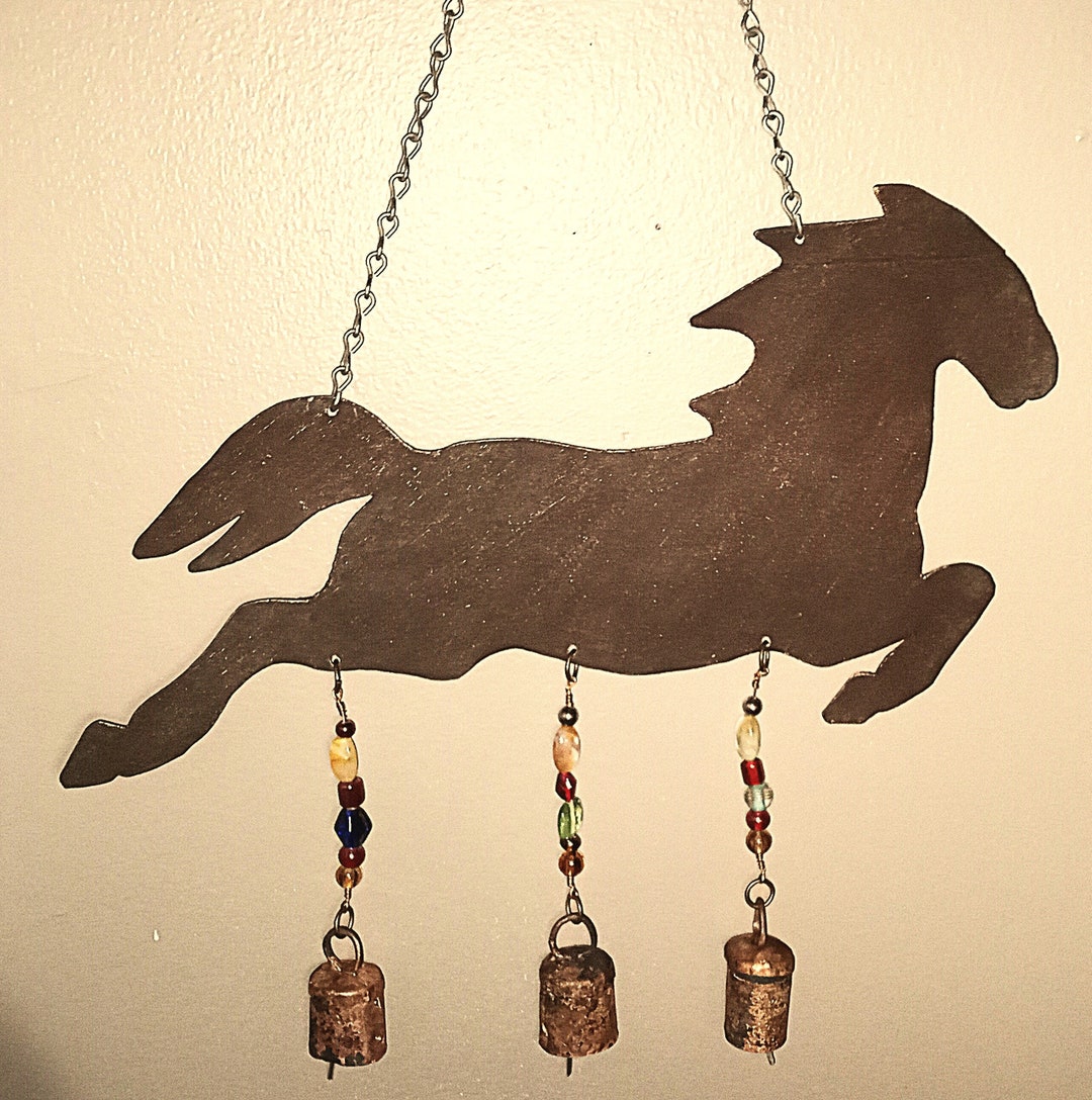 Running Horse Wind Chime - Original Design, Rainbow Glass Beads, 3 ...