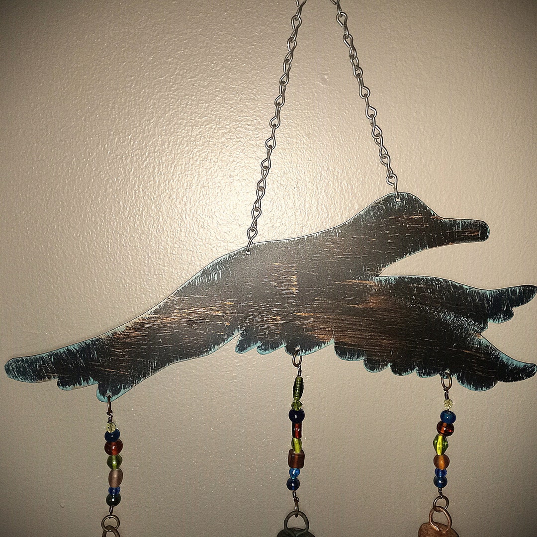 Landing Duck Windchime: Recycled Metal With Rainbow Glass Beads and 3 ...