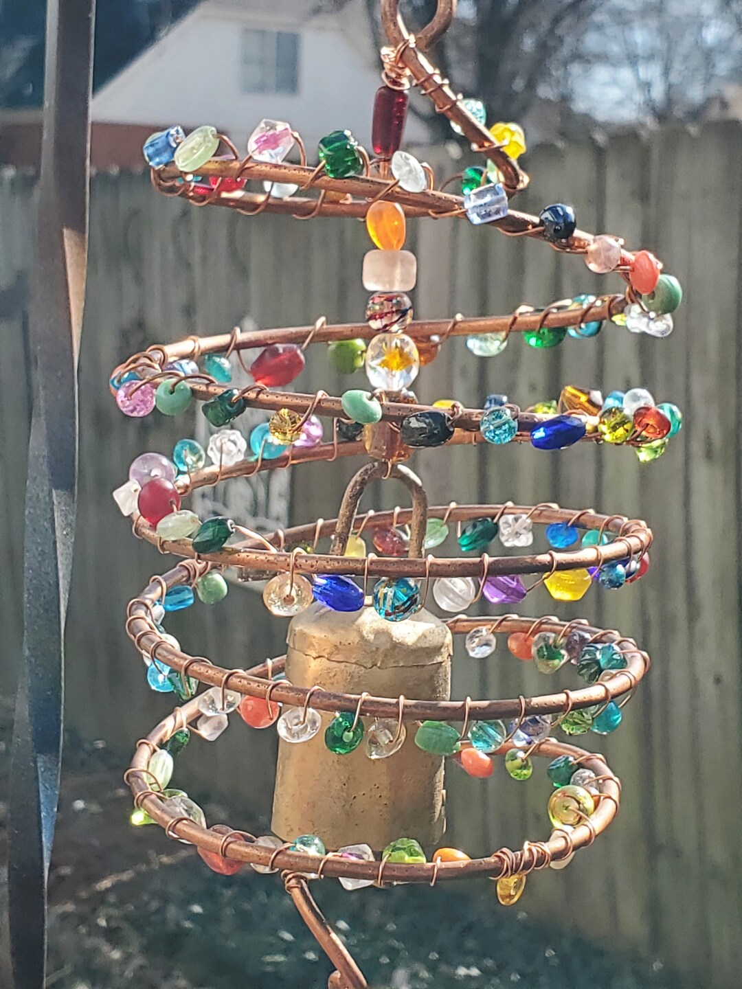 Elegant Copper Spiral Wind Chime in Blue Glass Lampworked Beads and 2 ...