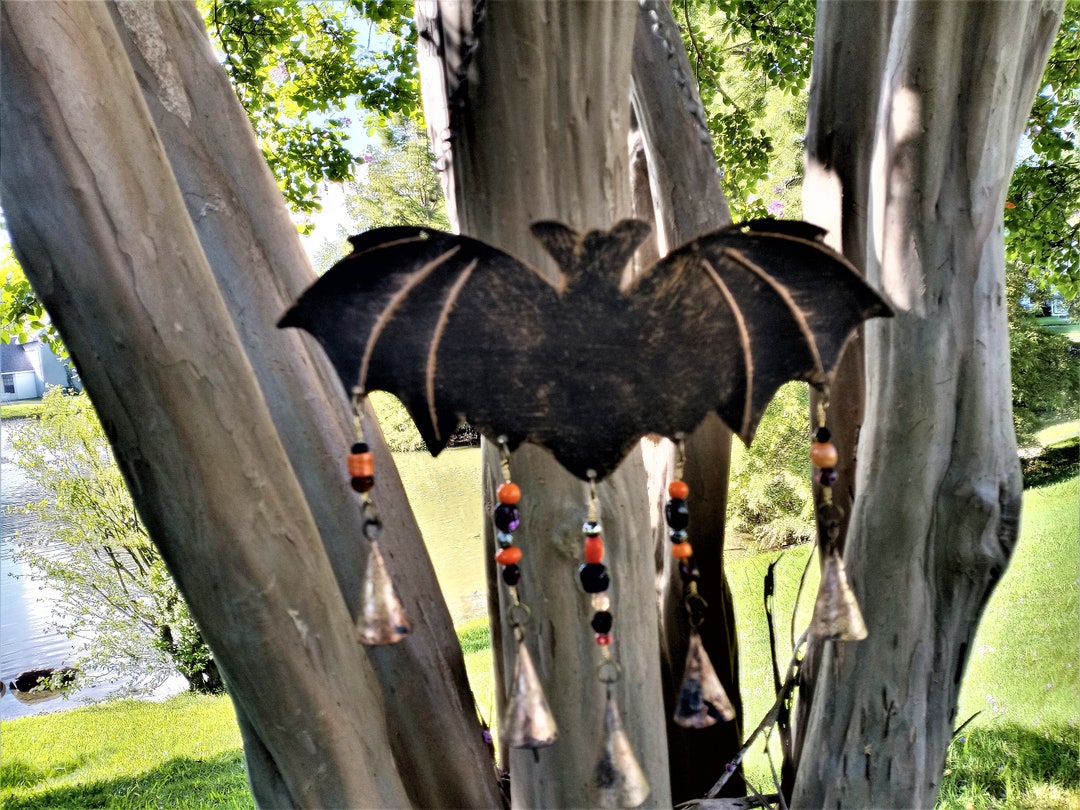 Halloween Bat Wind Chime - Original Design, Recycled Metal, Glass ...
